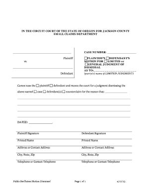 Fillable Online Courts Oregon Public SmClaims Motion Dismissal Pdf Fax