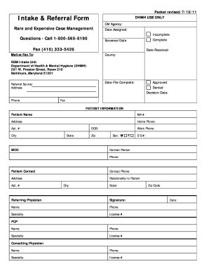 Fillable Online Mmcp Dhmh Maryland Intake Referral Form Fax Email