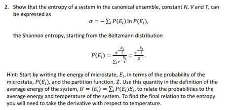 solved show that the entropy of a system in the canonical
