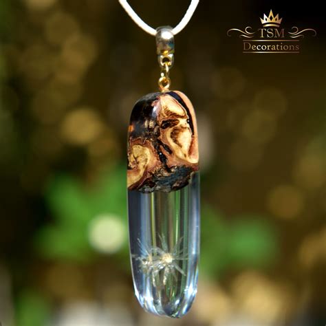Wood Resin Pendant Necklace Epoxy Resin Art Jewelry Dandelion Etsy