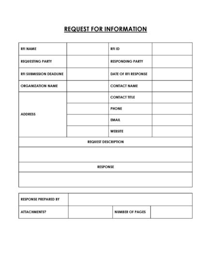 Free Request For Information RFI Templates Excel Word