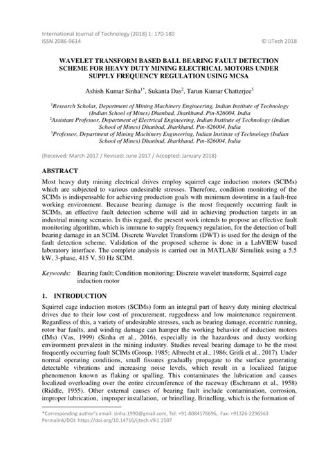 pdf wavelet transform based ball bearing fault detection scheme for heavy duty mining