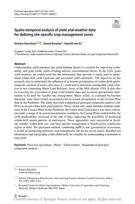 spatio temporal analysis of yield and weather data for defining site specific crop management