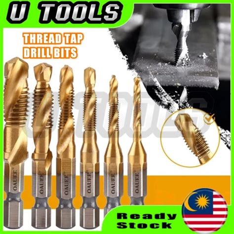 6PCS Titanium Plated Hex Shank HSS Screw Thread Metric Tap Drill Bits 3