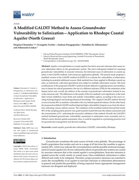 pdf a modified galdit method to assess groundwater vulnerability to salinization application