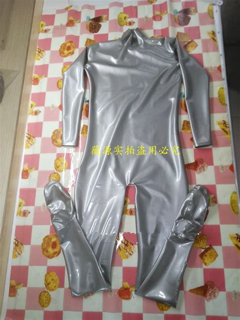 Sexy Mens Neck Entry Full Body Latex Rubber Gummi Catsuit Stretching Custom Made