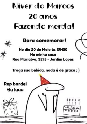 Convite aniversário Bento Flork Edite grátis nosso editor online