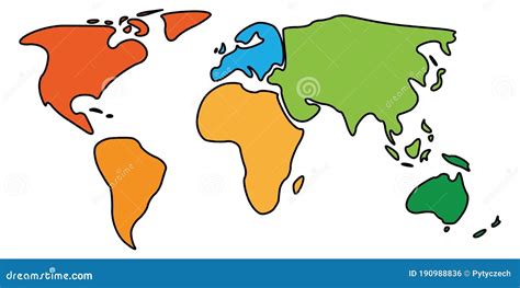 Mapa Mundial Multicolor Dividido Em Seis Continentes Em Diferentes