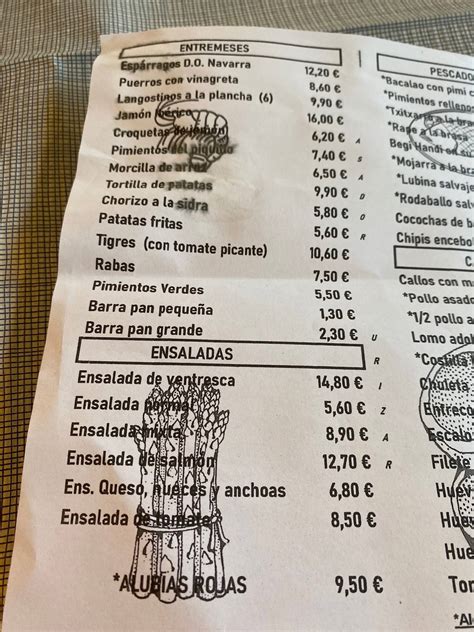 Carta Del Restaurante Asador Urizar Erretegia Cervecera Pollo Asado