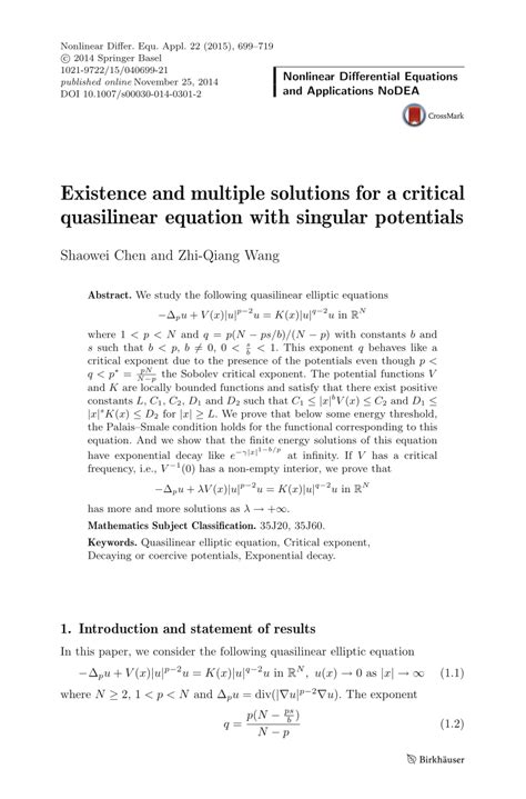 pdf existence and multiple solutions for a critical quasilinear equation with singular potentials