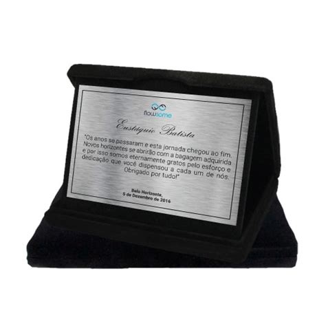 PLACA DE HOMENAGEM AÇO INOX ESCOVADO 34X24 CM ESTOJO