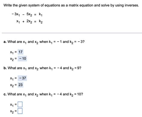 solved write the given system of equations as a matrix