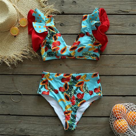 Conjunto de Bikini brasileño con volantes para mujer bañador Sexy con