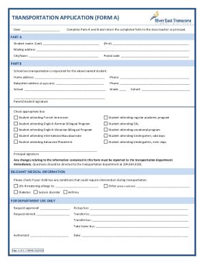 Fillable Online TRANSPORTATION APPLICATION FORM A Retsd Mb Ca