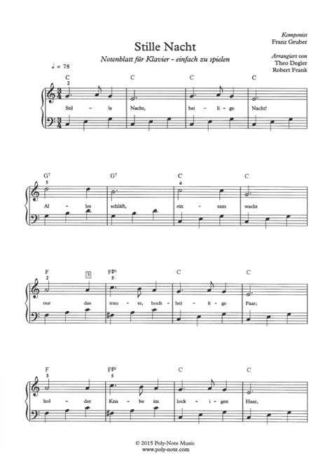 Silent Night Stille Nacht Sheet Music Theo Degler Easy Piano