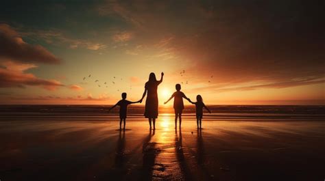 Um grupo de família em pé no topo de uma praia Foto Premium