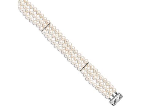 Rhodium Over Sterling Silver Mm White Freshwater Cultured Pearl