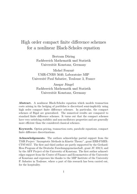 pdf high order compact finite difference schemes for a nonlinear black scholes equation