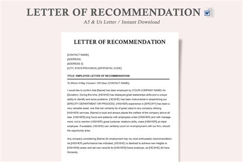 Letter Of Recommendation Hr Templates Graphic By Watercolortheme