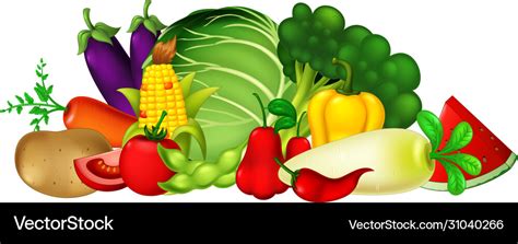 Vegetable And Fruit Collection Cartoon Set Vector Image