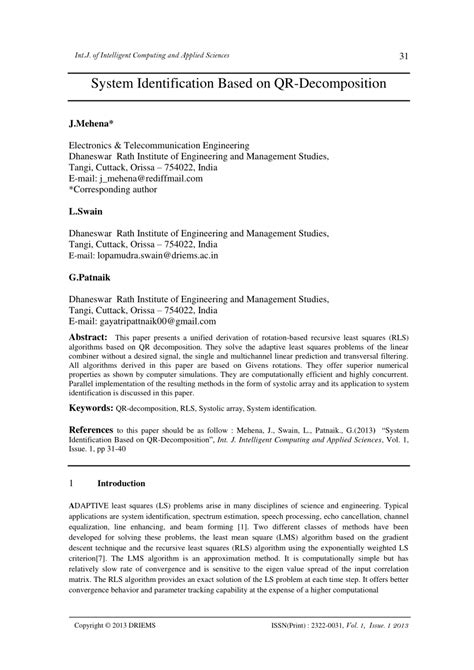 pdf system identification based on qr decomposition