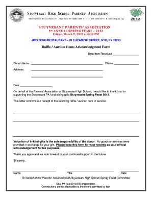 Fillable Online Stuy Pa ASSOCIATION Raffle Auction Items
