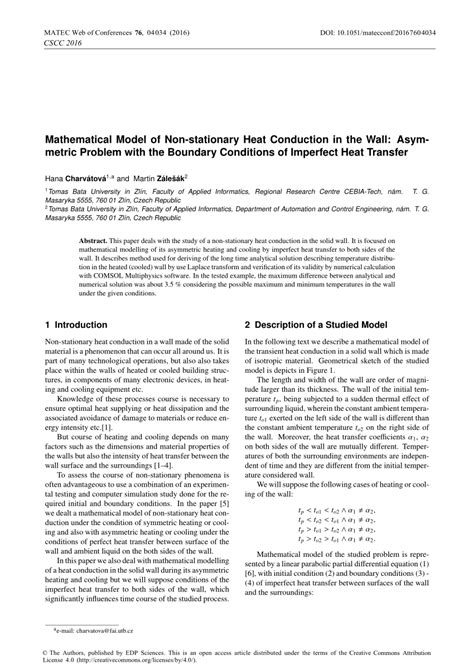 pdf mathematical model of nonstationary heat conduction in the — db