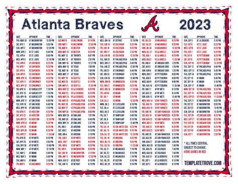 Printable Atlanta Braves Schedule