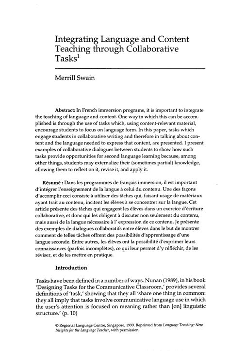 pdf integrating language and content teaching through collaborative tasks