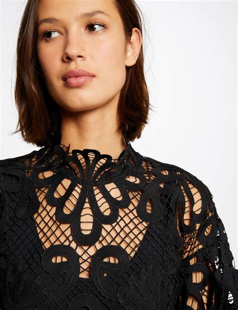 Blouse Manches Longues En Dentelle Noir Femme Morgan