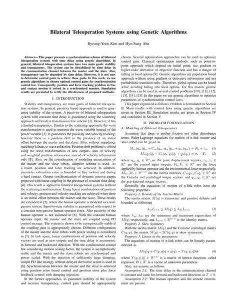 pdf bilateral teleoperation systems using genetic algorithms