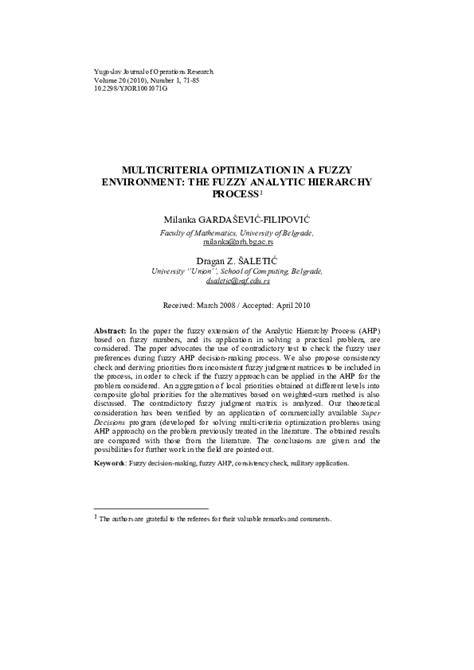 pdf multicriteria optimization in a fuzzy environment the fuzzy analytic hierarchy process