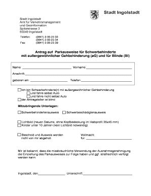 Ausfüllbar Online www2 ingolstadt Antrag auf Parkausweis fr