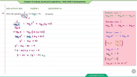 additional mathematics 2021 spm trial questions logarithms youtube
