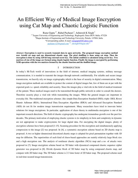 pdf an efficient way of medical image encryption using cat map and chaotic logistic function