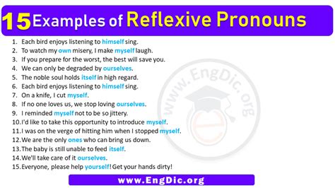Examples Of Reflexive Pronouns In Sentences Engdic