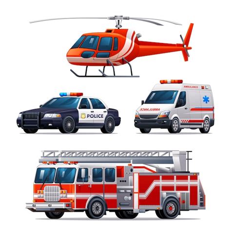 Conjunto de vehículos de emergencia Auto de policía ambulancia camión