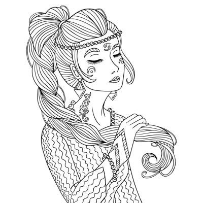 Adult Coloring Page Girl With Jewelry In Hair Coloring Book