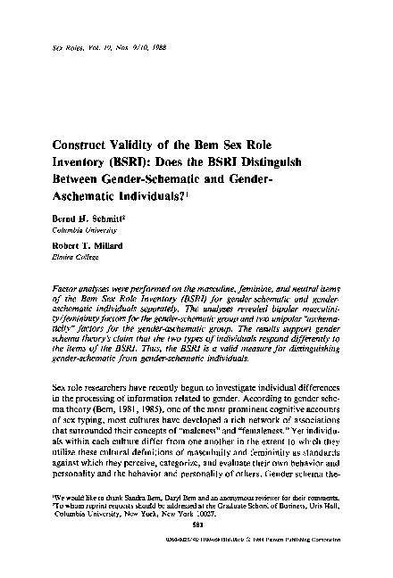 pdf construct validity of the bem sex role inventory bsri does the bsri distinguish between