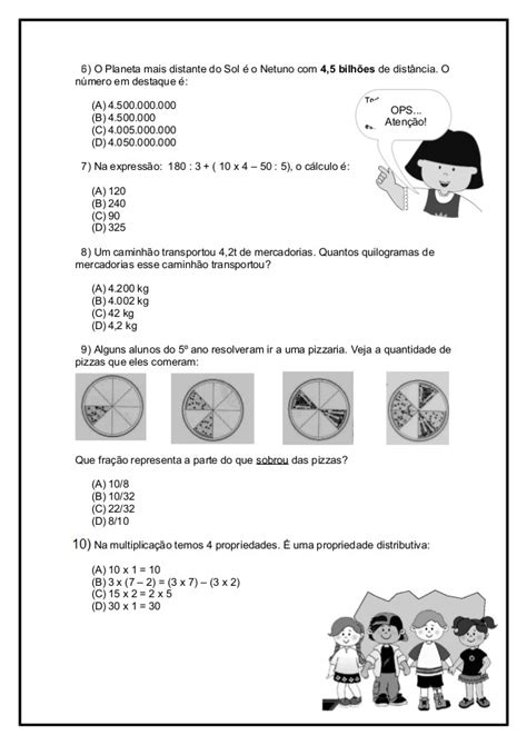Rosearts Atividades para imprimir Avaliação de matemática 4º
