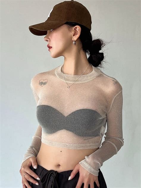 DAZY Sheer Mesh Crop Top Without Bra SHEIN USA