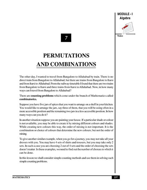 permutations and combinations notes module i algebra 7 permutations and combinations the