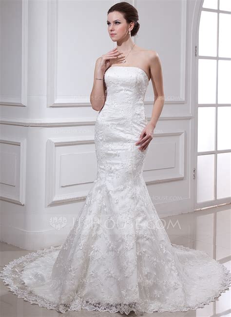 Corte Trompeta Sirena Estrapless Cola Capilla Encaje Vestido De Novia