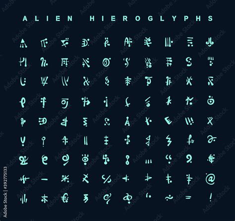Alien Hieroglyphs Symbols Design For Stickers Logo Web And Mobile
