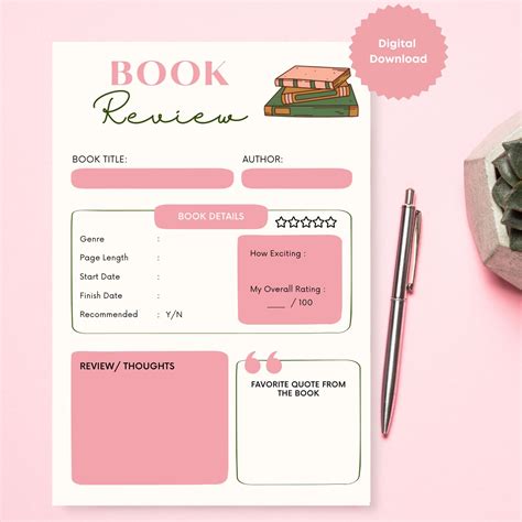 Printable Pink Book Review Template Book Review Sheet Book Review