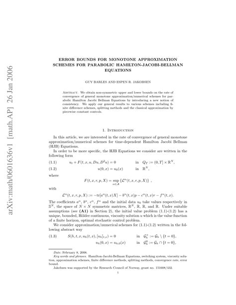 pdf error bounds for monotone approximation schemes for parabolic hamilton jacobi bellman