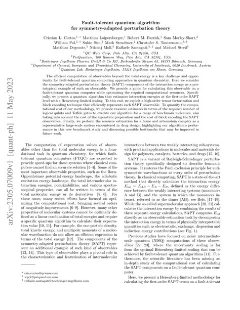 pdf fault tolerant quantum algorithm for symmetry adapted perturbation theory