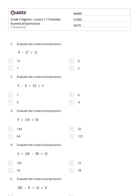 Factoring Expressions Worksheets For Th Year On Quizizz Free