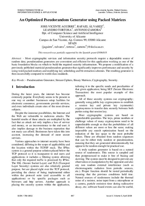 pdf an optimized pseudorandom generator using packed matrices rafael alvarez