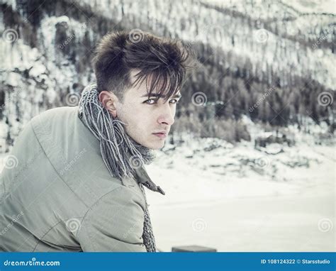 Handsome Man Standing In Snow Stock Photo Image Of Adventure Journey